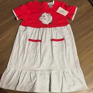 Ishtex | Dresses | Girls Red And White Polka Dot Ga Bulldog Appliqu ...